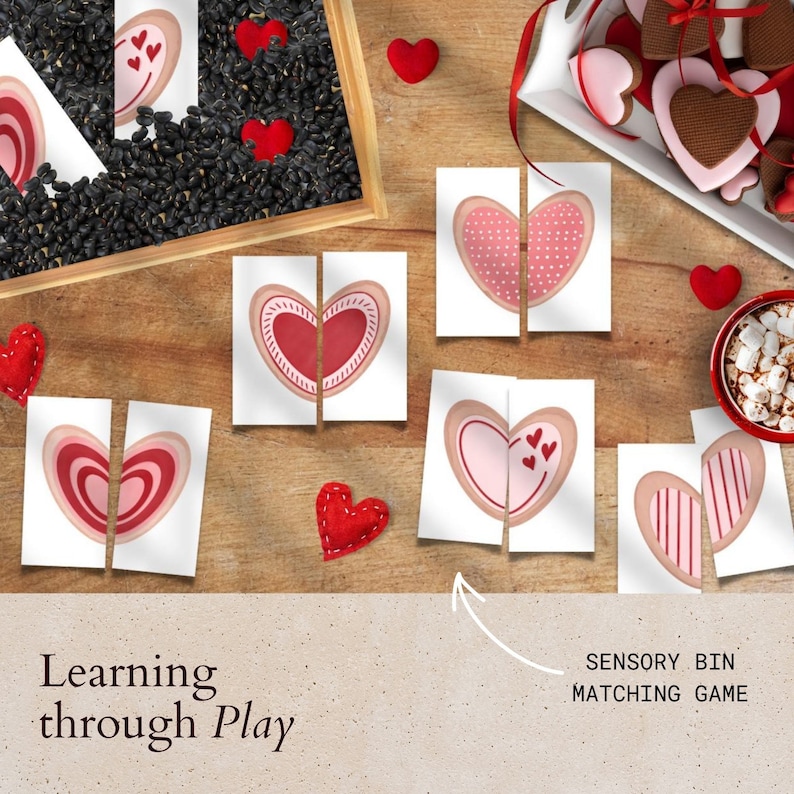 Valentine Memory Game Printable, Symmetry Puzzle for Kids, Montessori ...