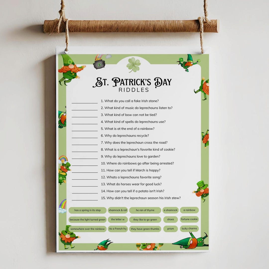 St Patricks Day Riddles Game for Kids, Riddle Me This With Answers, St ...
