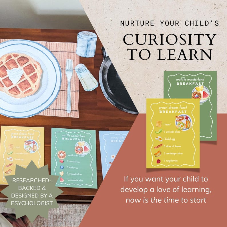 Breakfast Menu for Kids, Cooking Pretend Play Menu, Visual Recipe Card ...