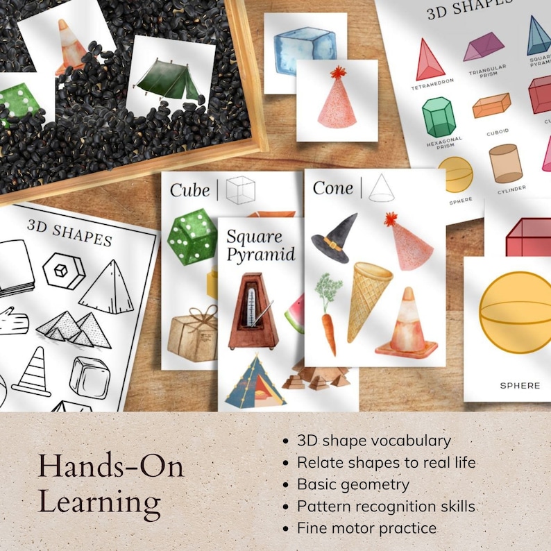 3D Shapes Flashcards Printable, Shape Matching Activities Kindergarten ...