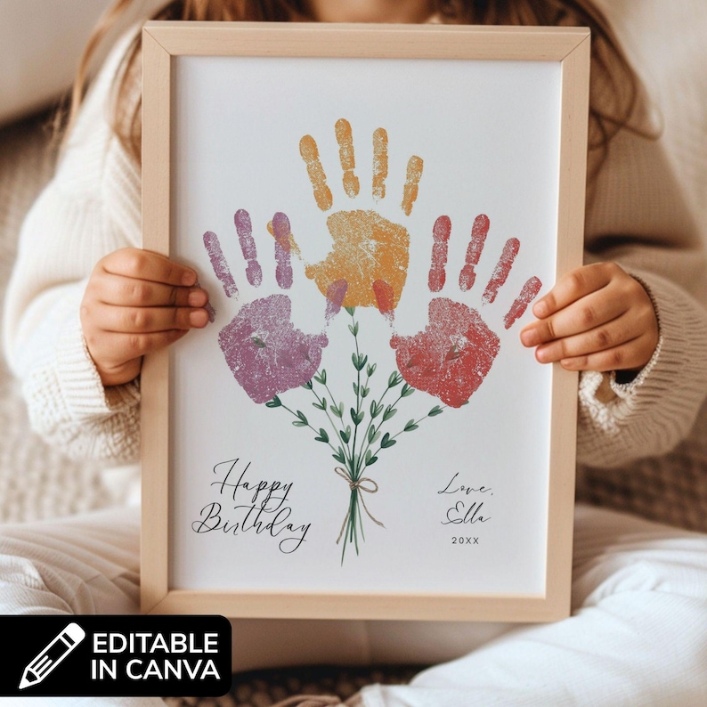 Happy Birthday Handprint Template for Toddlers, Flower Bouquet ...