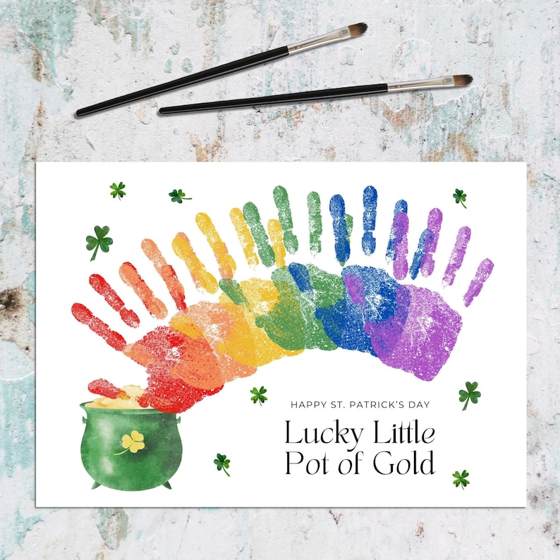 Pot of Gold Rainbow Handprint Art Printable, St Patricks Day Hand Print ...