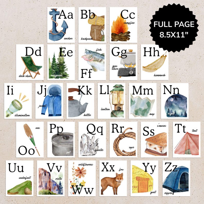 Camping Alphabet Poster Classroom Large, Printable Camping Posters for ...