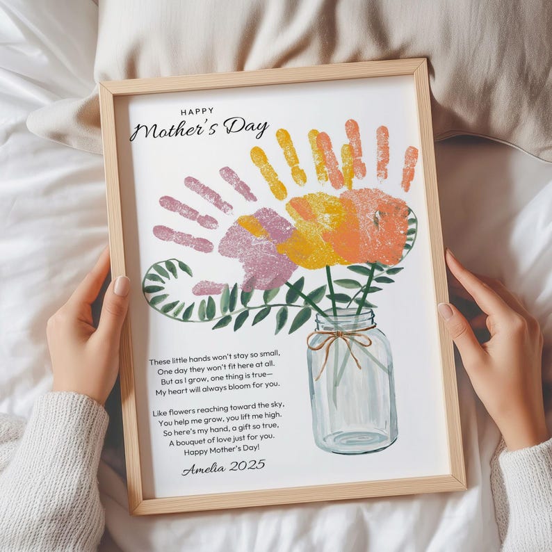 Custom Mothers Day Handprint Craft, Flower Bouquet Handprint Printable ...