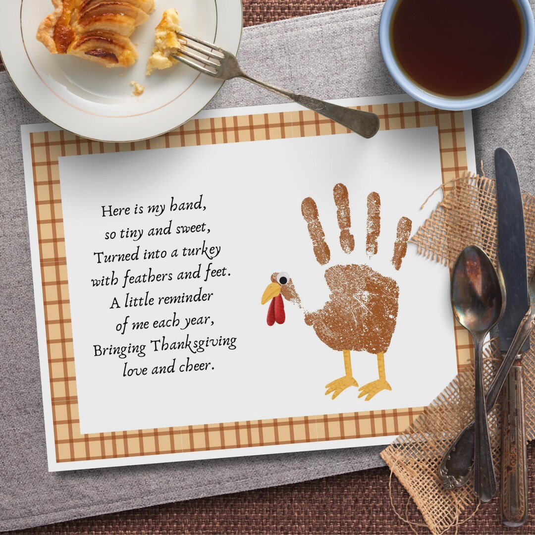 Thanksgiving Handprint Placemat Printable, Turkey Handprint Poem, Fall ...