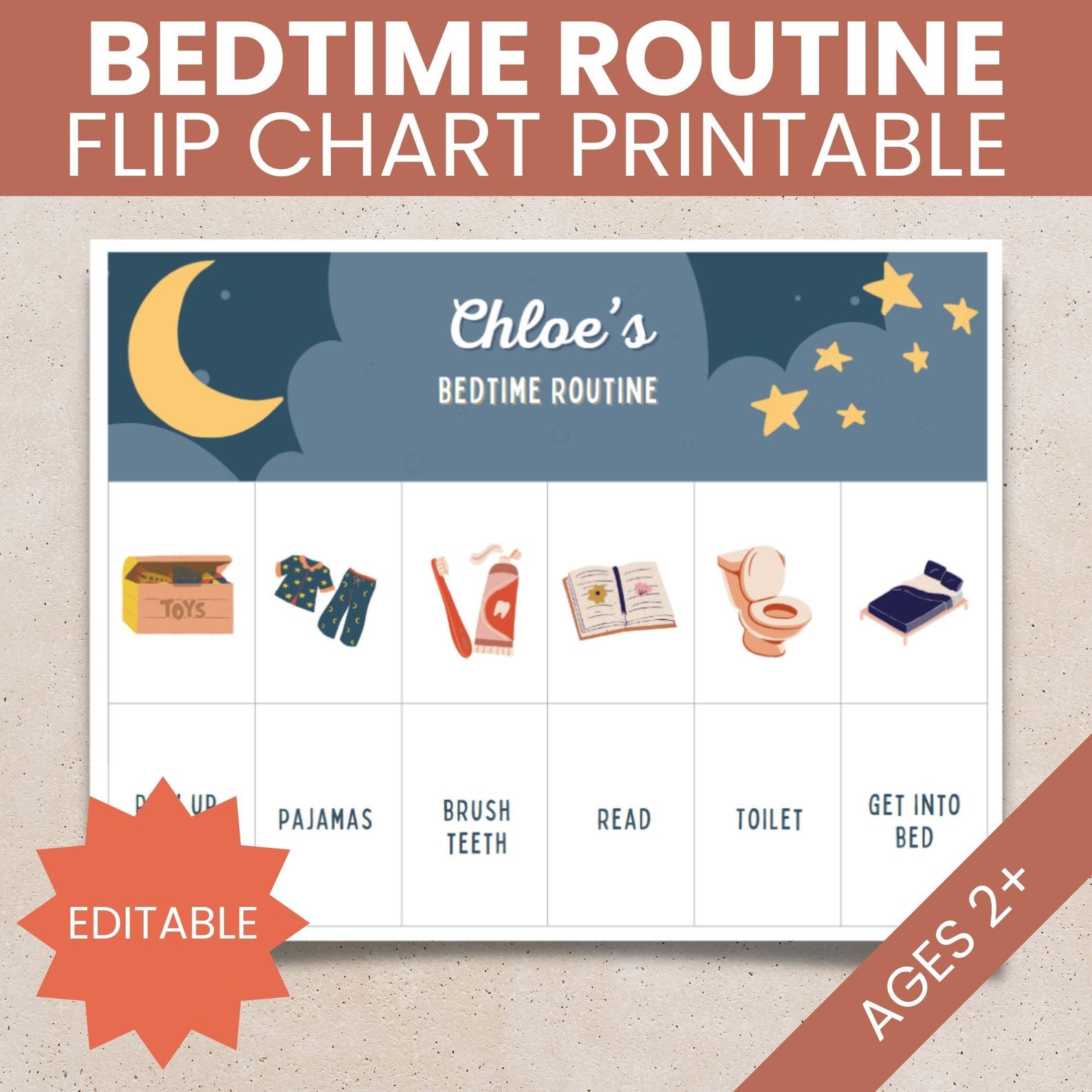 Bedtime Routine Flip Chart Printable, Editable Visual Schedule Toddler ...
