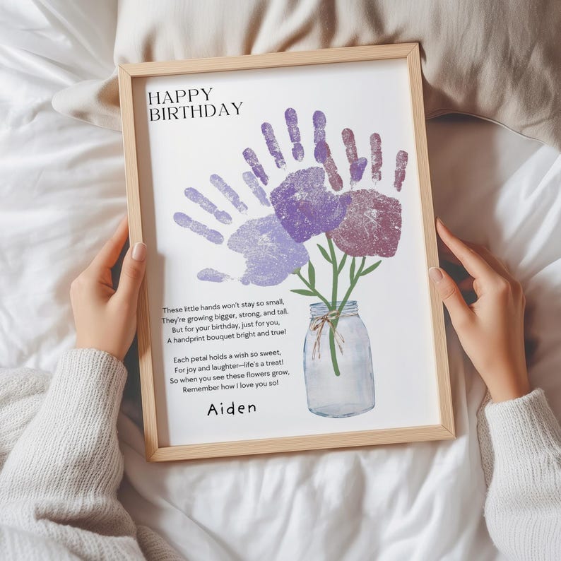 Flower Handprint Art Birthday Printable, Happy Birthday Handprint ...