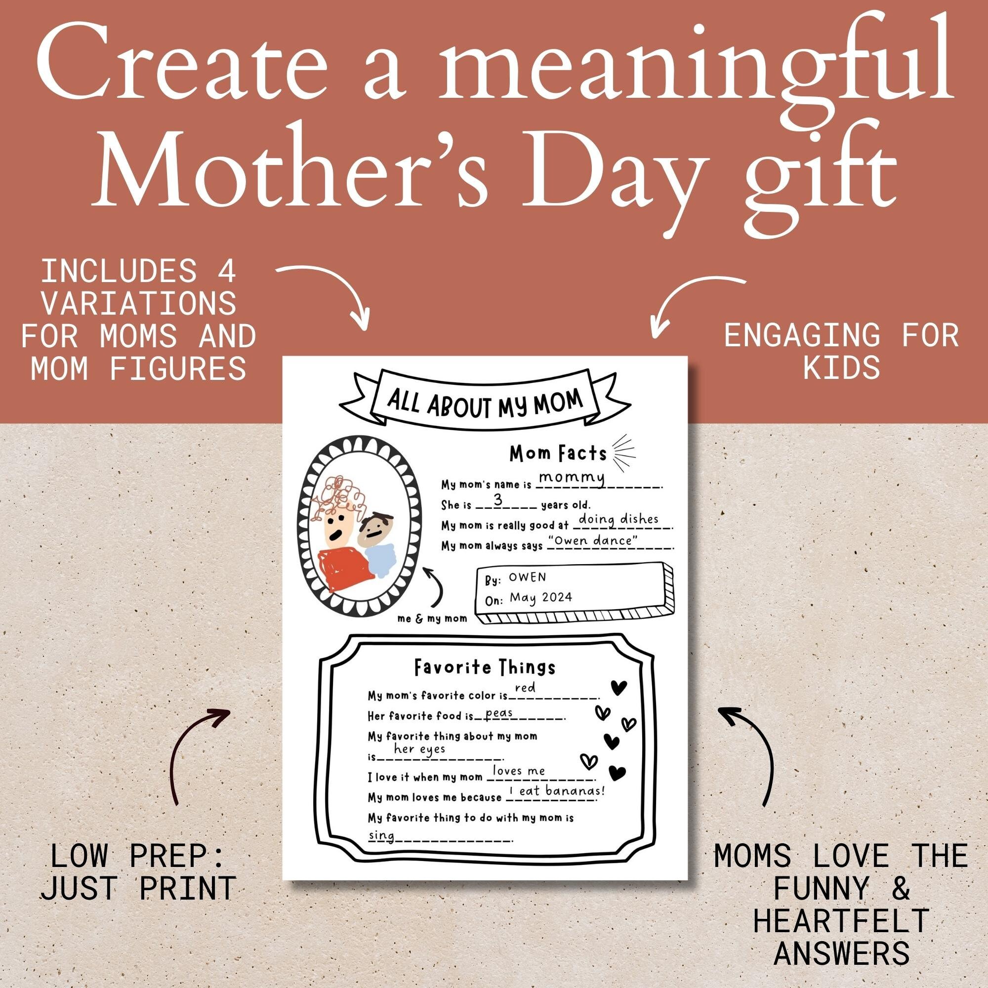 All About Mom Printable Mothers Day Quiz Preschool, Fill in the Blank ...
