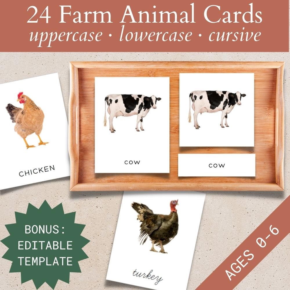 Farm Animal Flash Cards for Kids Printables, Memory Match Game Digital ...