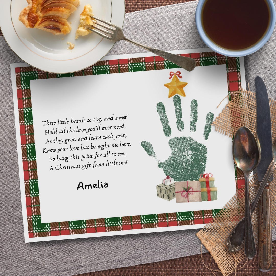 Christmas Handprint Placemat Craft Toddler, Holiday Handprint Printable ...