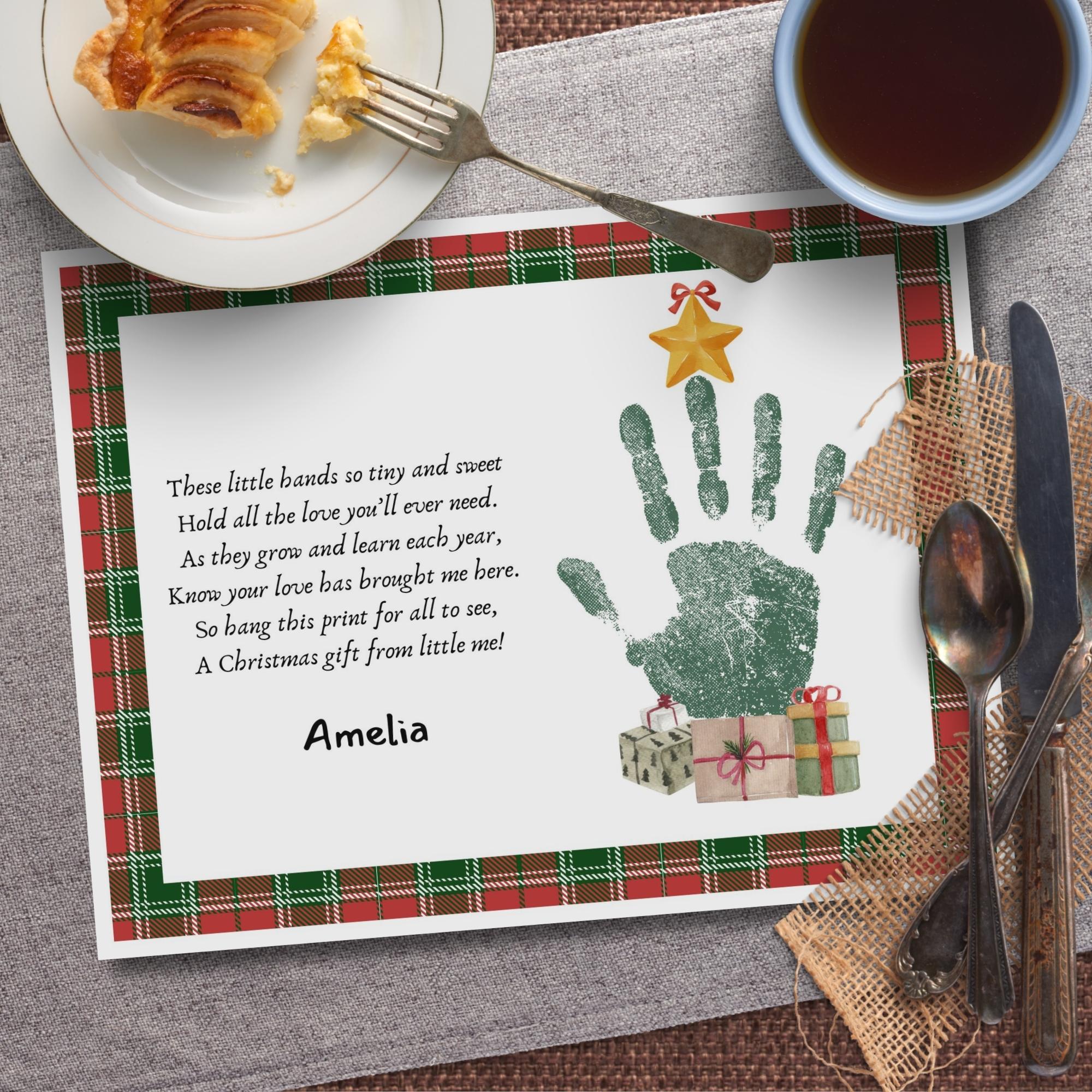 Christmas Handprint Placemat Craft Toddler, Holiday Handprint Printable ...