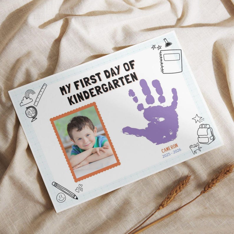 First Day of Preschool Handprint Editable, Back to School Photo Frame ...