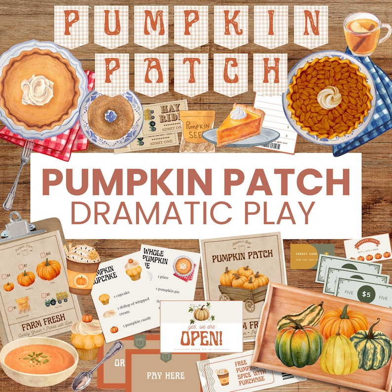 Pumpkin Patch Dramatic Play Printable, Fall Pie Shop Pretend Play Menu Sign Cafe Preschool ...