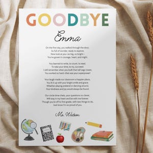 End of Year Poem for Student, Kindergarten Last Day of School Printable ...