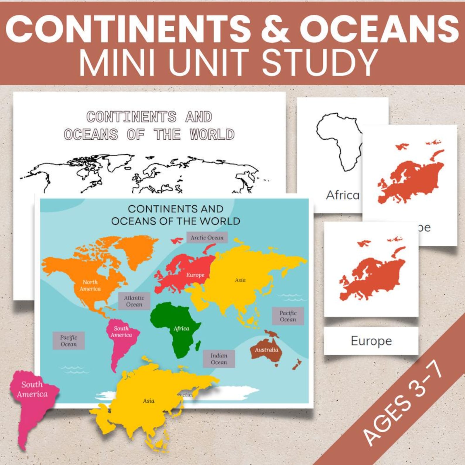 7 Continents Unit Study Preschool, Continent of the World Montessori 3 ...