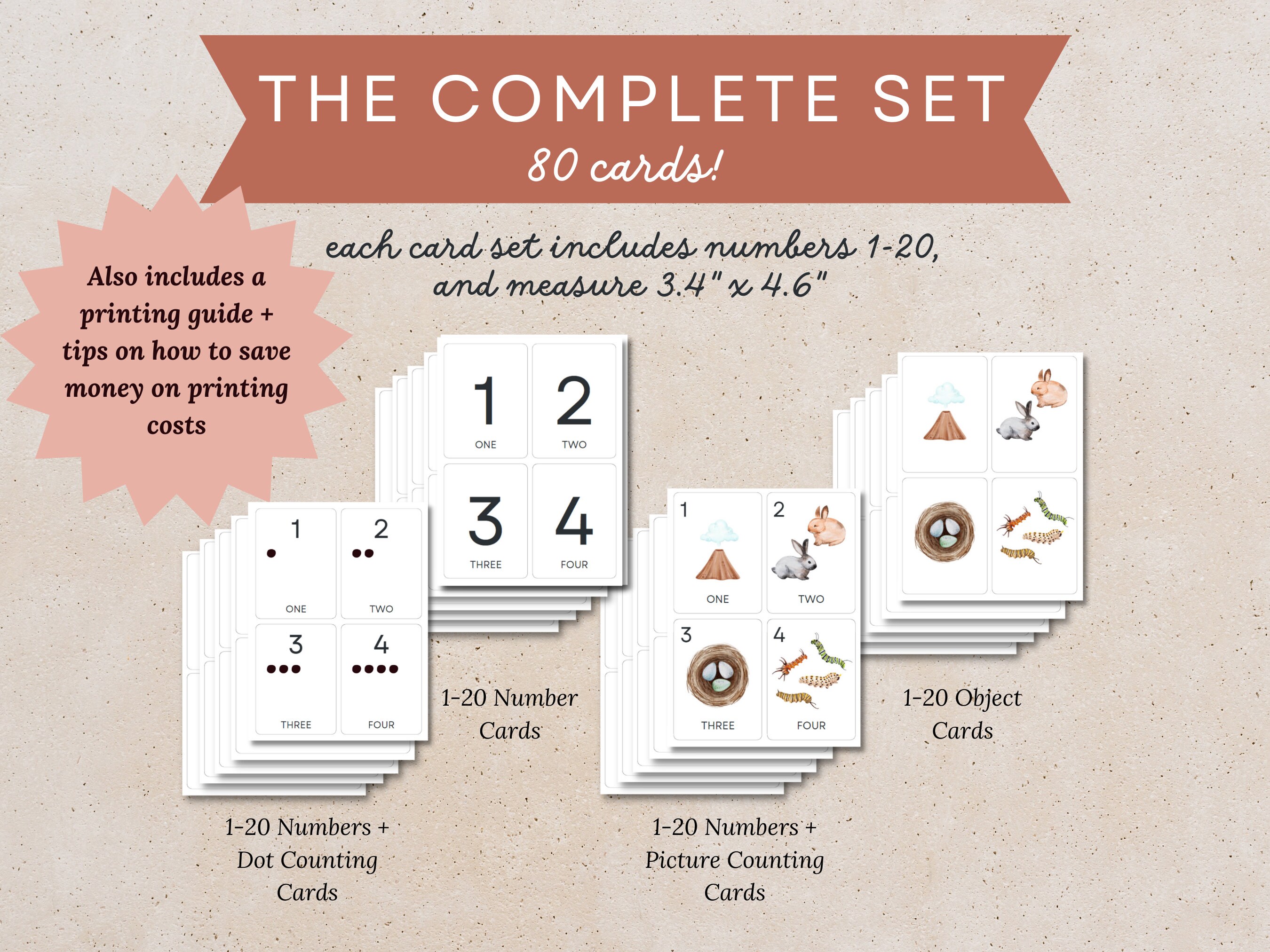 Nature Number Flash Cards, Preschool Math Printables, Cute Flashcards ...