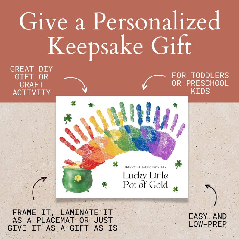Pot of Gold Rainbow Handprint Art Printable, St Patricks Day Hand Print ...