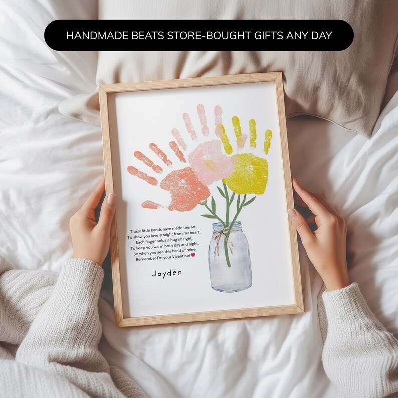 Flowers Handprint Art Template Preschool, Bouquet Valentines Day ...