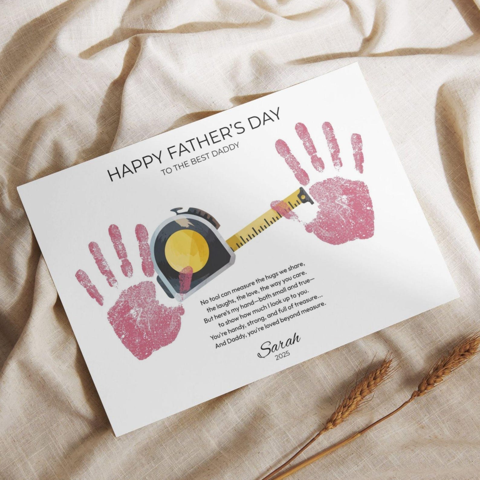 Editable Fathers Day Handprint Poem for Kid, Tape Measure Gift for ...