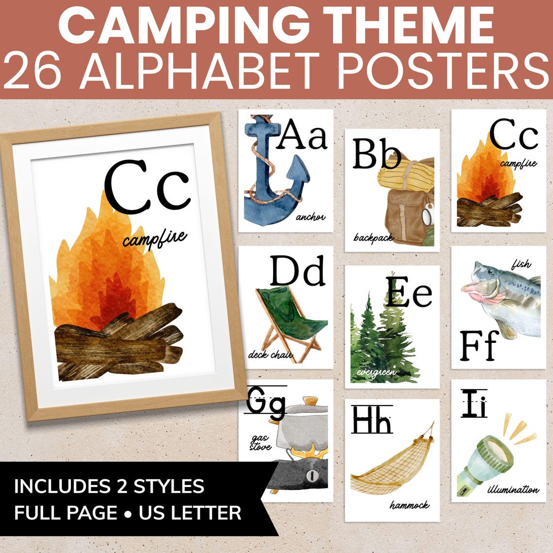 Camping Alphabet Poster Classroom Large, Printable Camping Posters for ...