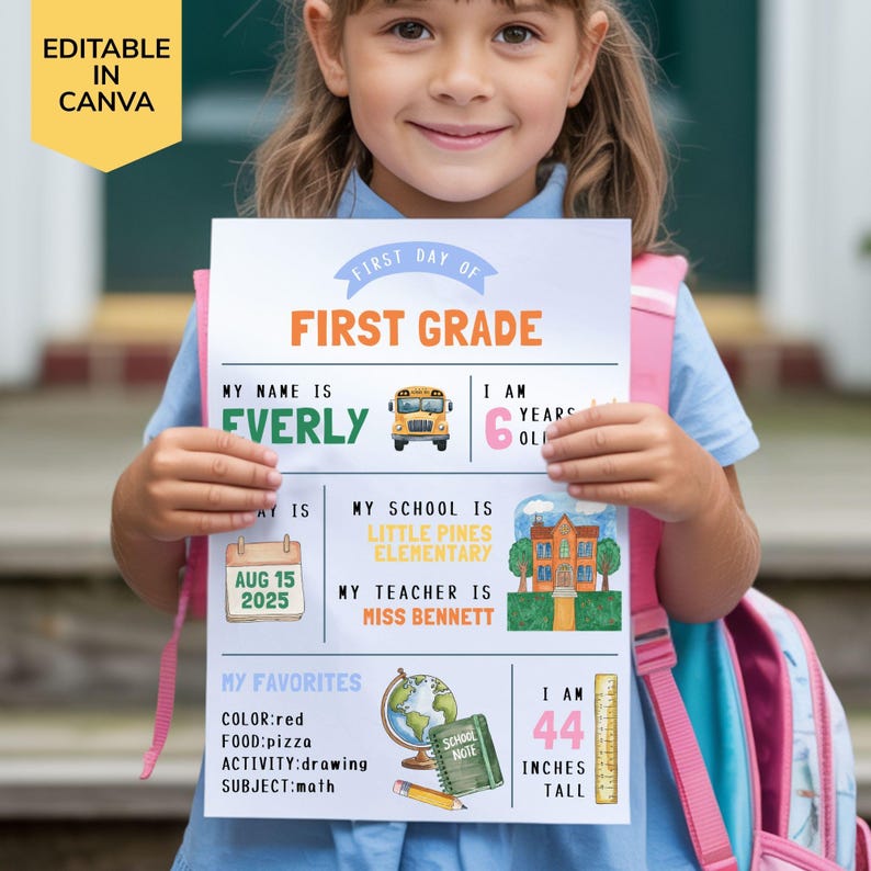 Editable First Day of First Grade Sign Printable, 2025 Personalized ...