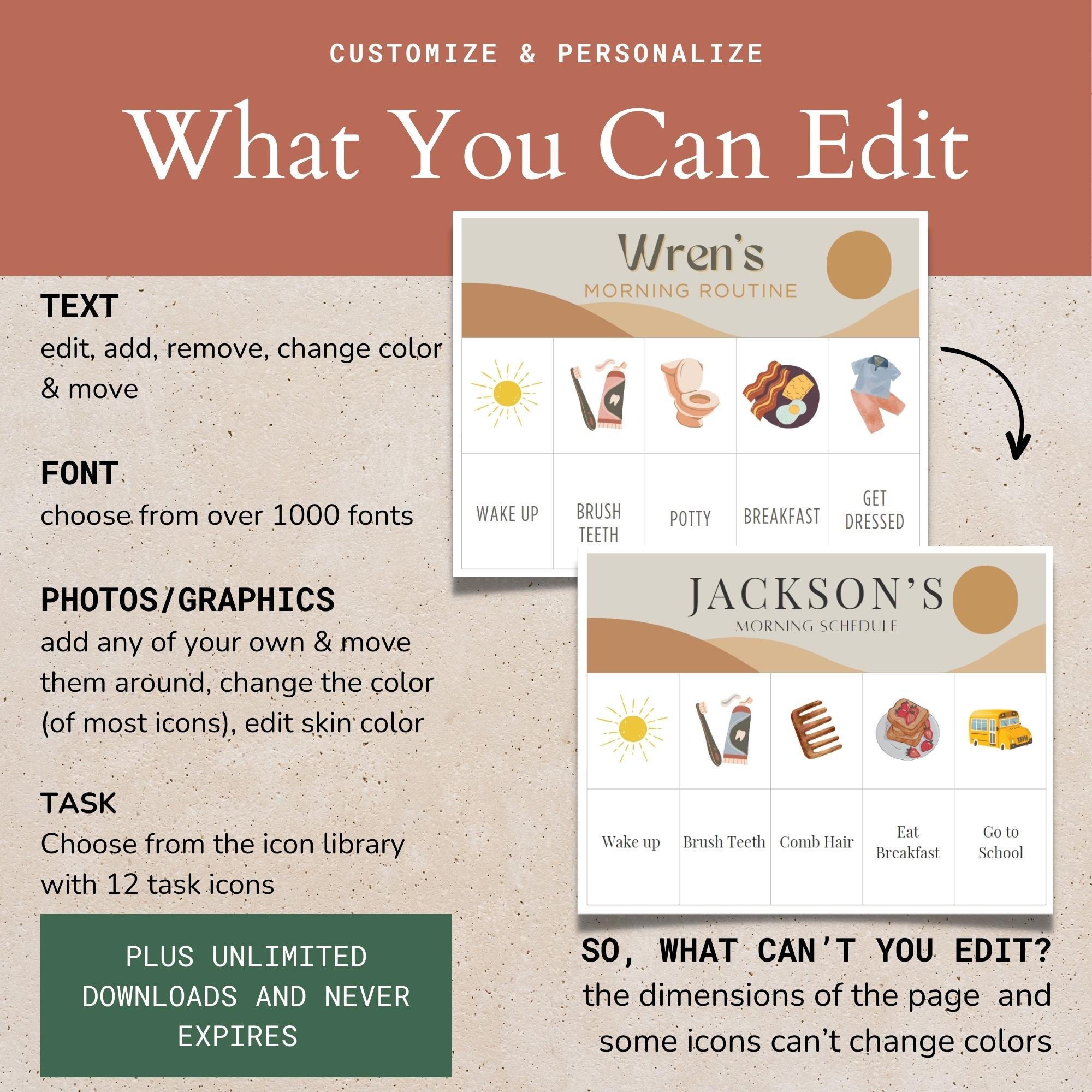 Boho Morning Routine Flip Chart for Toddler, Editable Visual Schedule ...