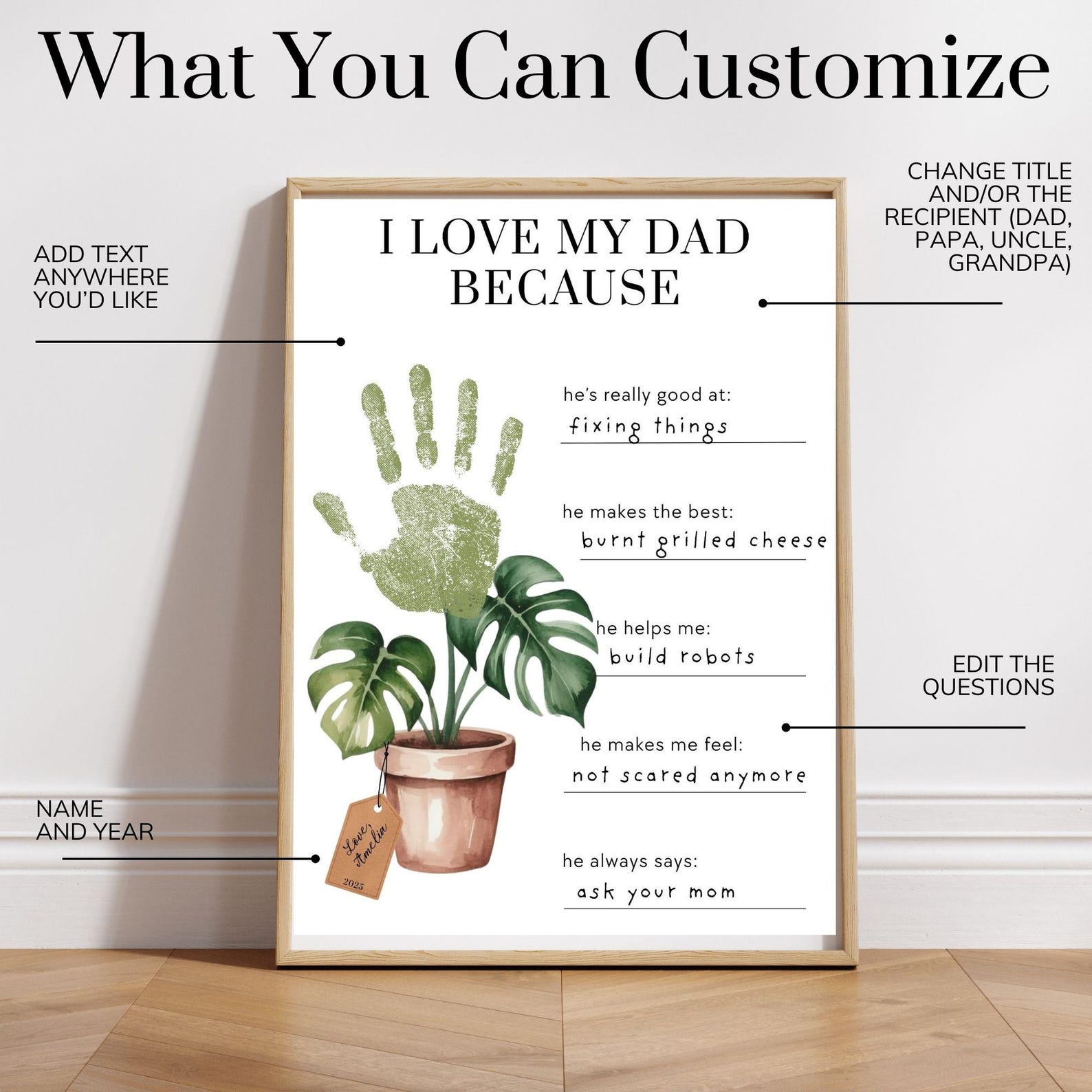 I Love My Dad Because Father Day Handprint Art, Dad Plant Craft ...