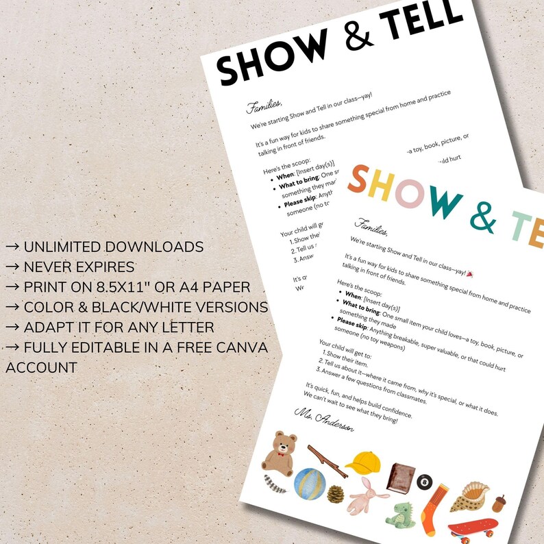 Editable Show and Tell Letter to Parents Printable, Show and Share ...