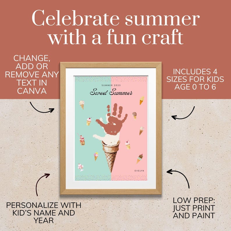 Ice Cream Handprint Art Printable, Editable Summer Hand Print Craft ...
