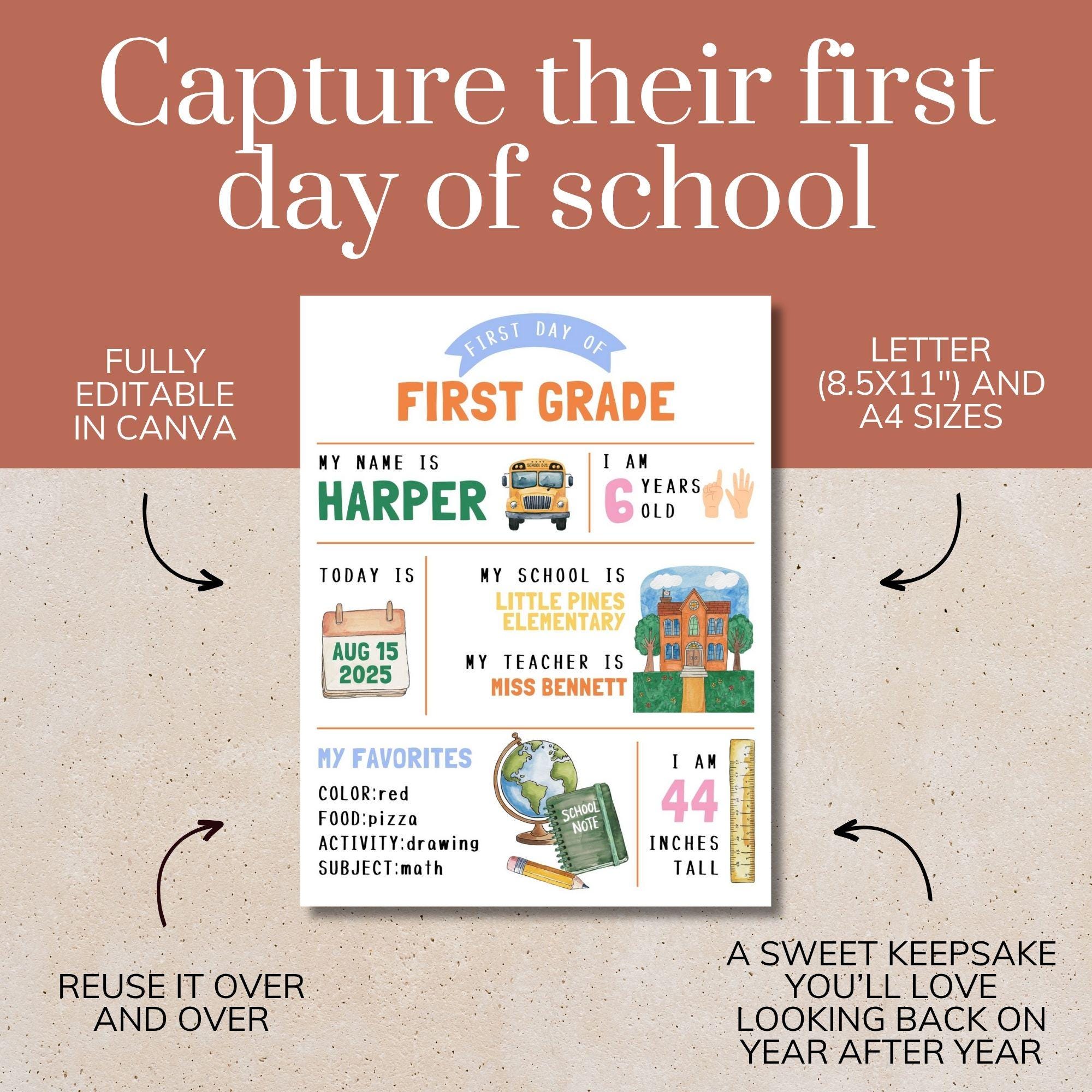 Editable First Day of First Grade Sign Printable, 2025 Personalized ...