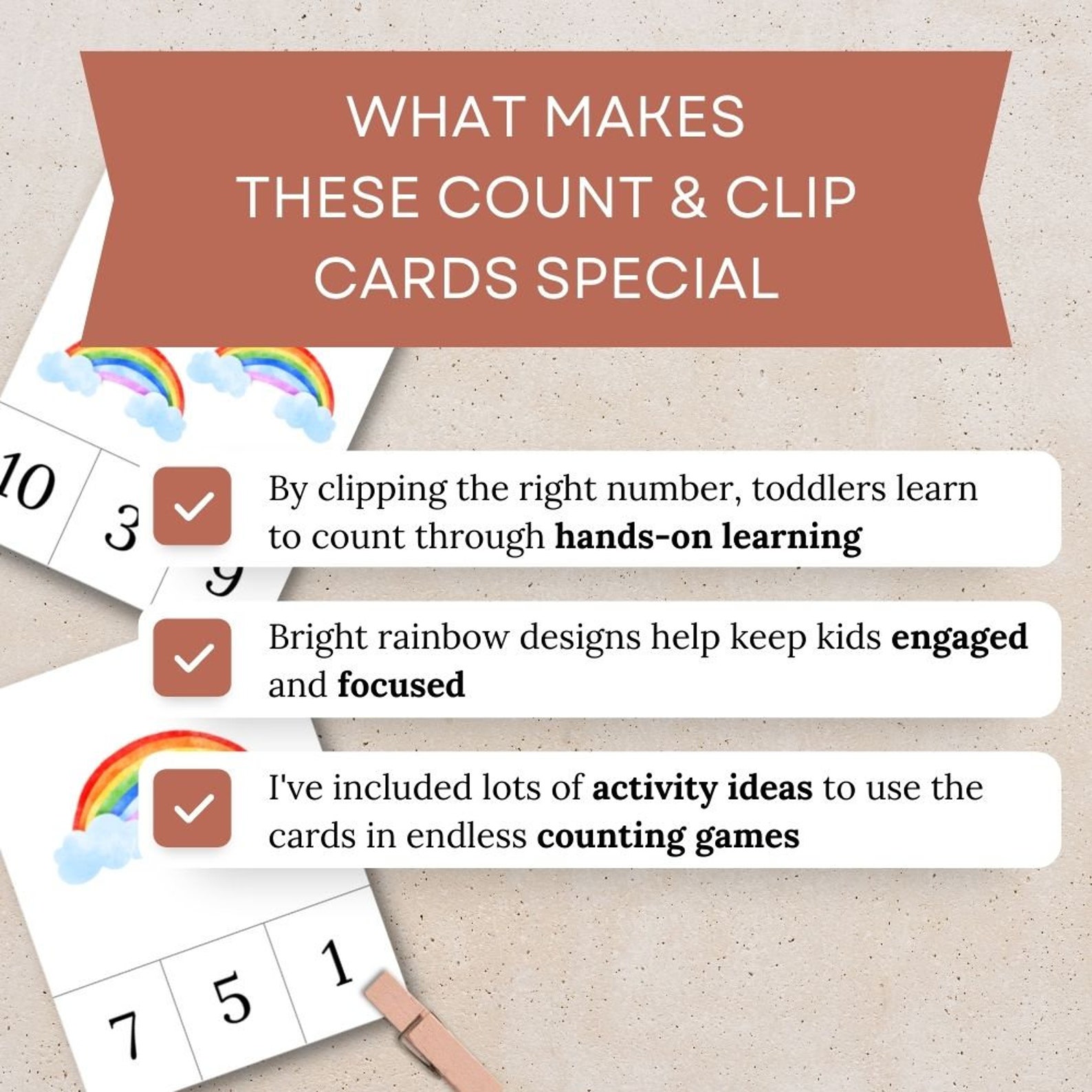 Rainbow Count and Clip Card, Spring Math Manipulative, Classroom Number ...