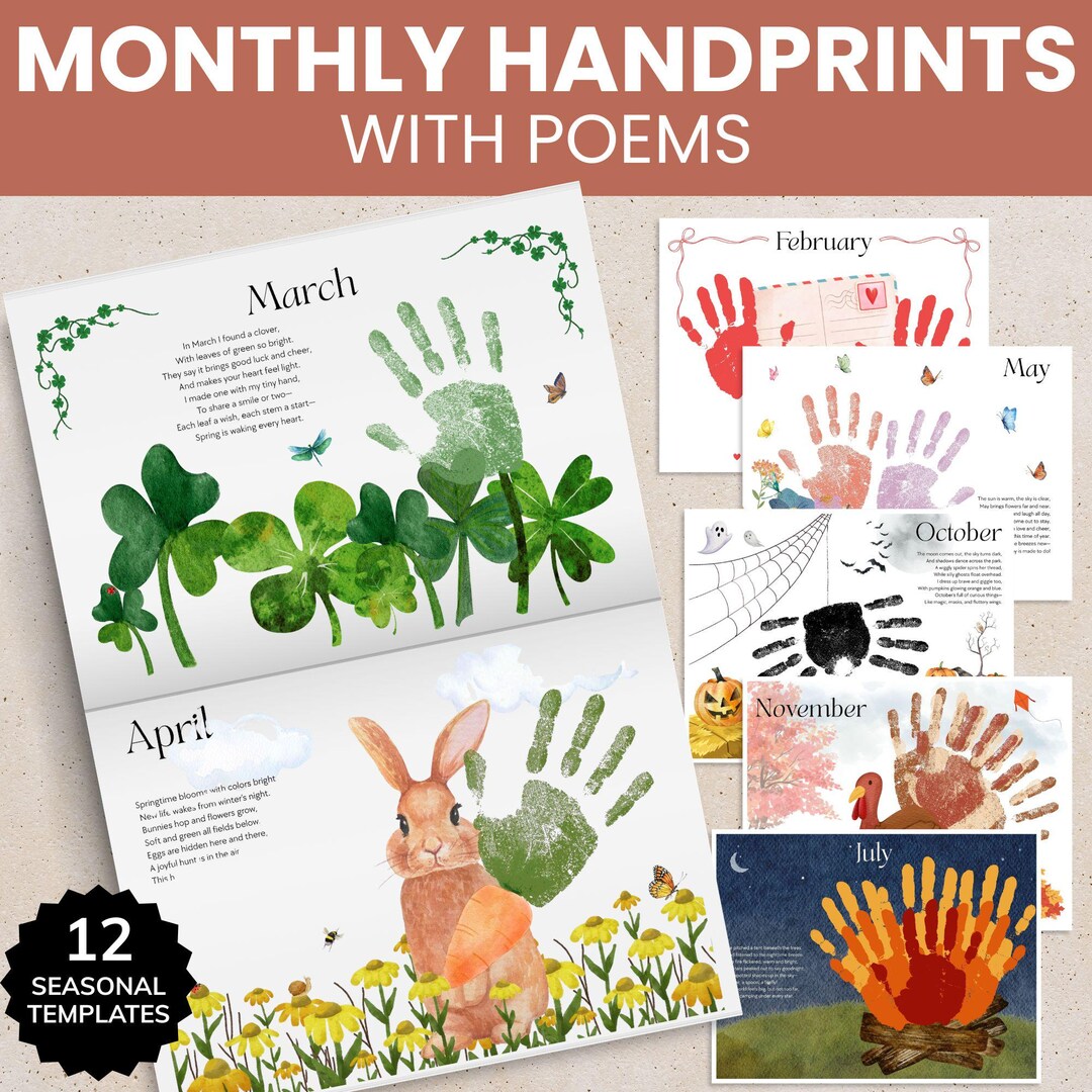 Handprint Memory Book With Poems, Toddler Monthly Craft, Easter ...