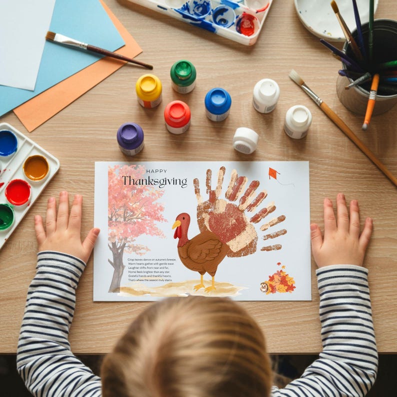 Turkey Handprint Art Printable, Thanksgiving Handprint Placemat Toddler ...