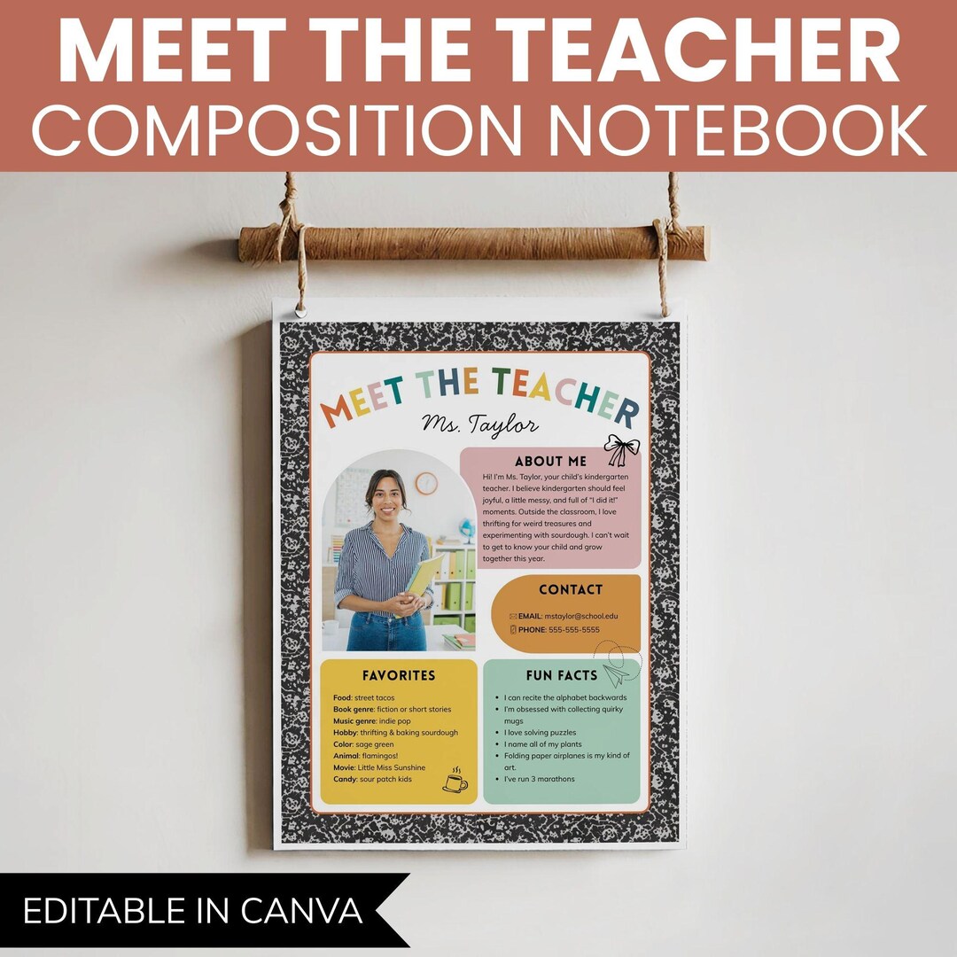 Composition Notebook Meet the Teacher Template, All About My Teacher ...