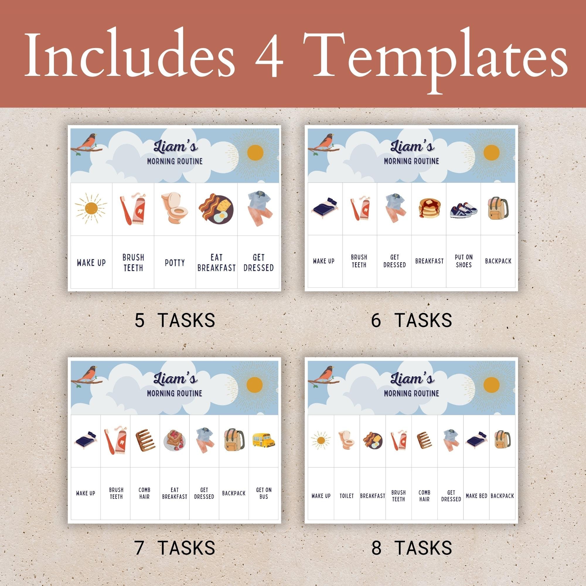 Editable Morning Routine Chart for Toddler Printable, Autism Visual ...