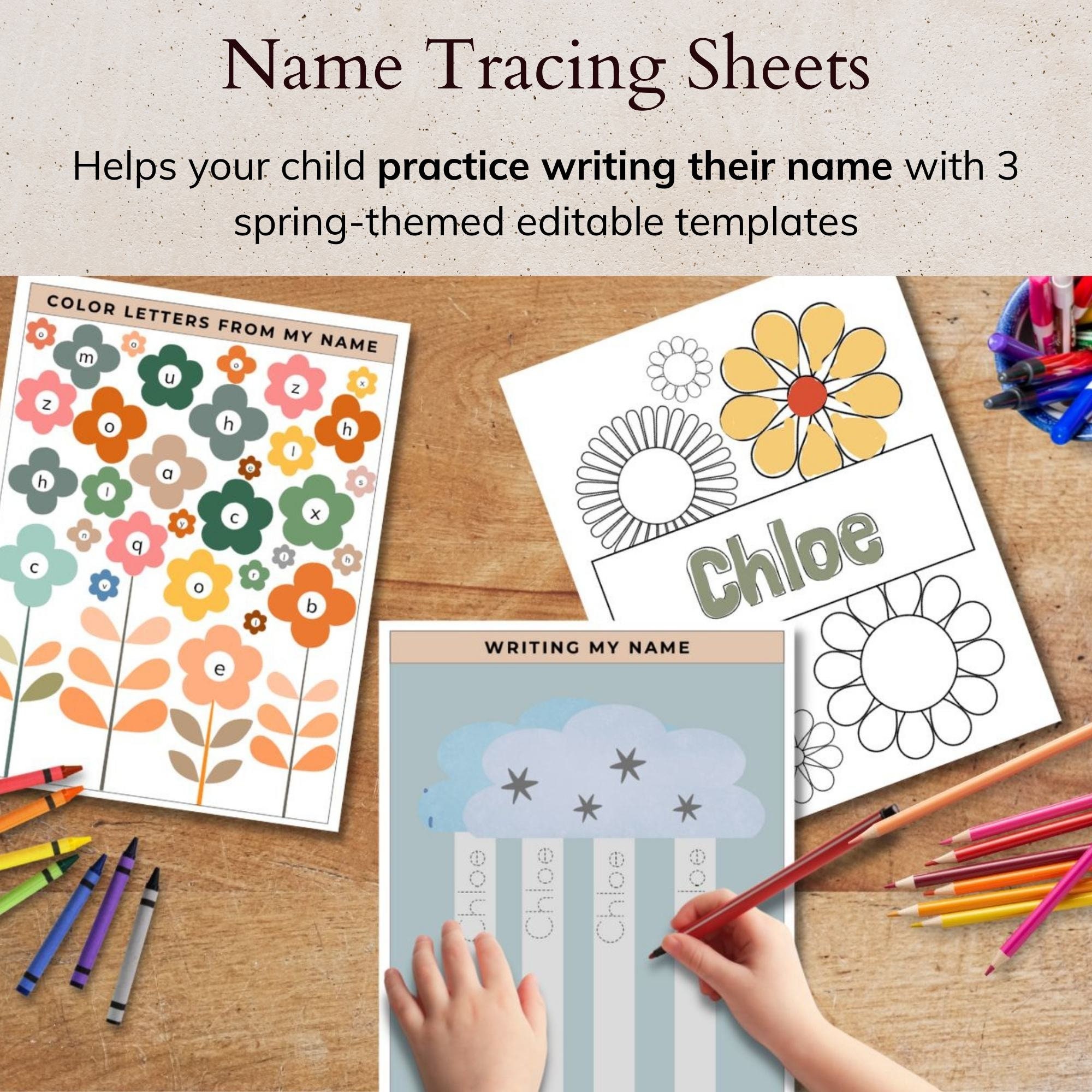 Custom Name Tracing Page Printable, Spring Activities for Kid, Editable ...