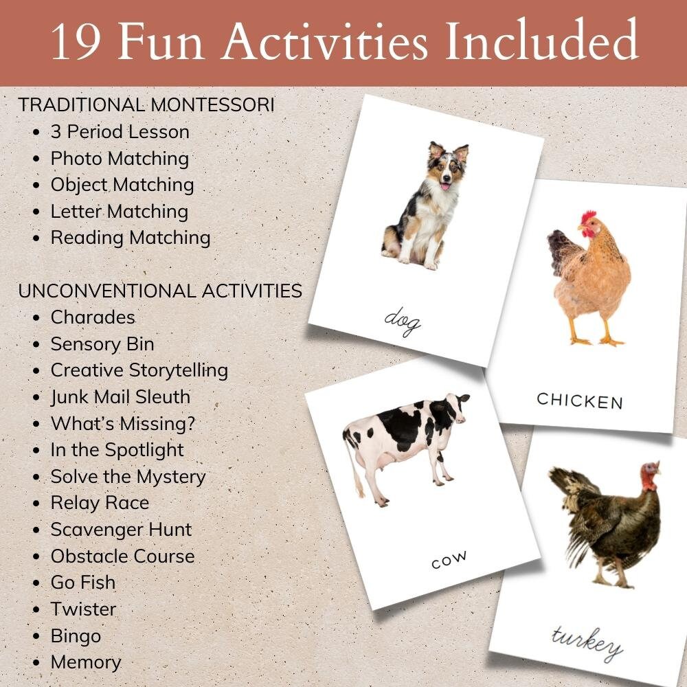 Farm Animal Flash Cards for Kids Printables, Memory Match Game Digital ...