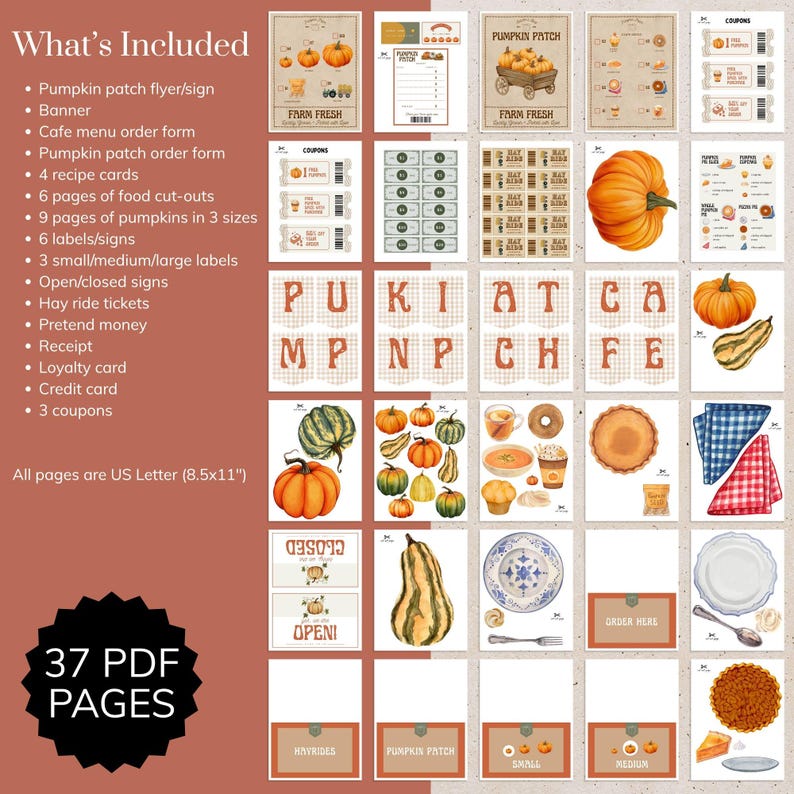 Pumpkin Patch Dramatic Play Printable, Fall Pie Shop Pretend Play Menu ...