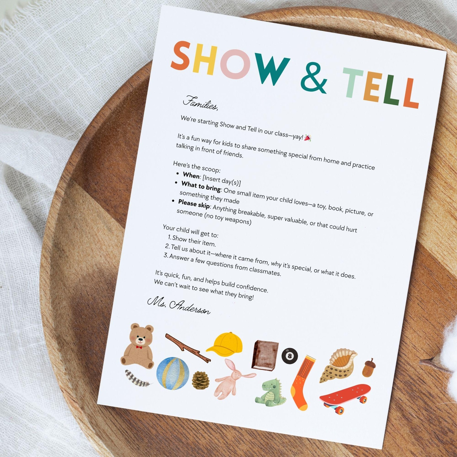 Editable Show and Tell Letter to Parents Printable, Show and Share ...