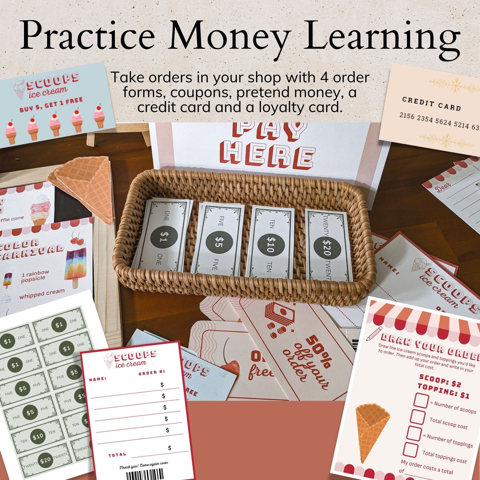 Ice Cream Shop Dramatic Play Printable, Restaurant Pretend Play Gift ...
