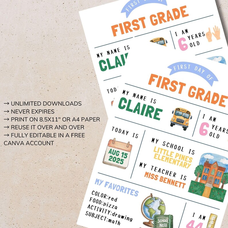 Editable First Day of First Grade Sign Printable, 2025 Personalized ...