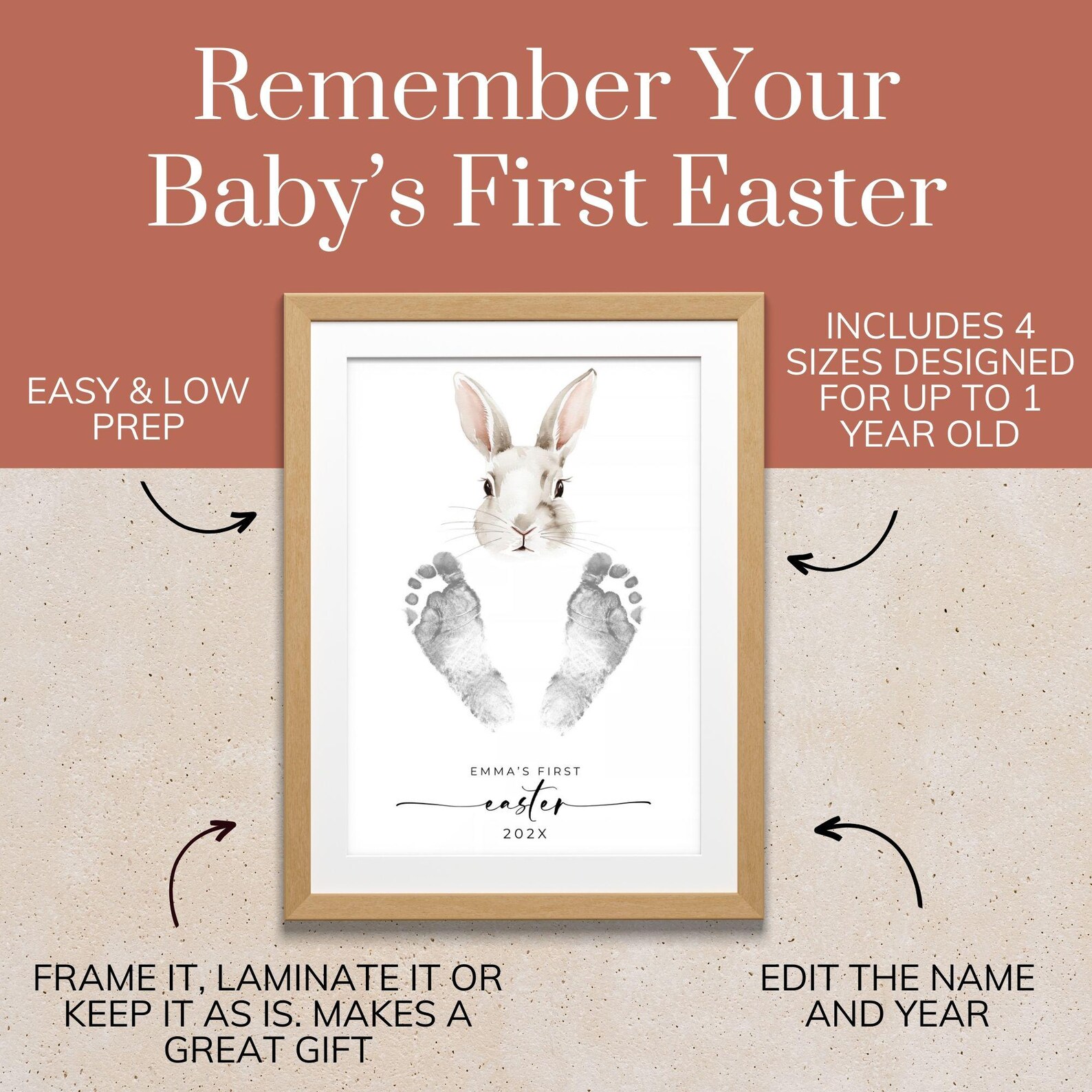 Editable Babys First Easter Footprint Craft Printable, Watercolor ...