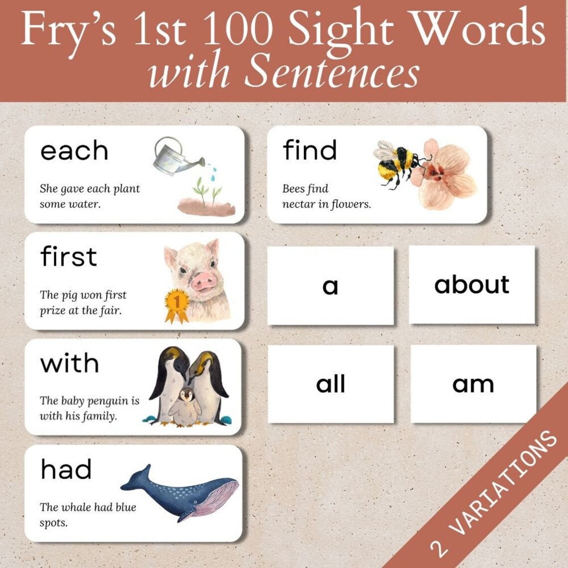 First 100 Sight Words Sentence Flashcards Printable, High Frequency ...