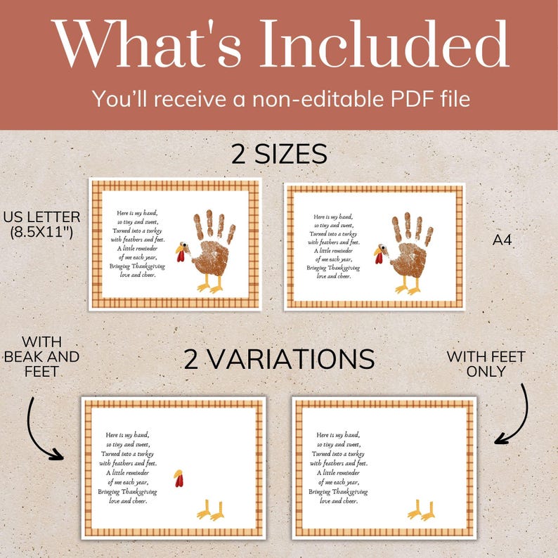 Thanksgiving Handprint Placemat Printable, Turkey Handprint Poem, Fall ...