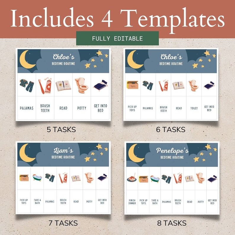 Bedtime Routine Flip Chart Printable, Editable Visual Schedule Toddler ...
