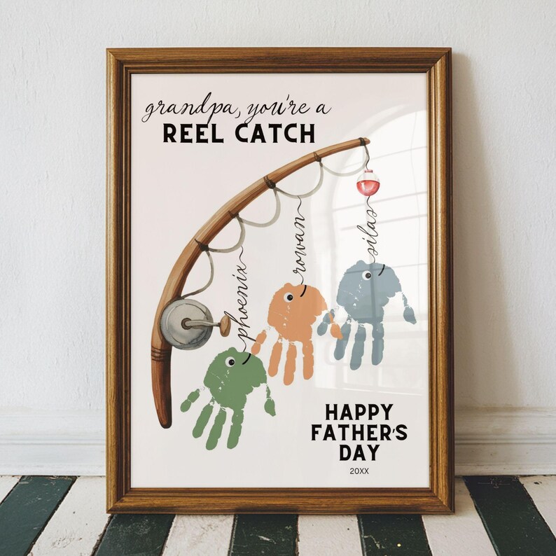 Fathers Day Handprint Craft From 1, 2 or 3 Kids, Reel Catch Daddy Gift ...