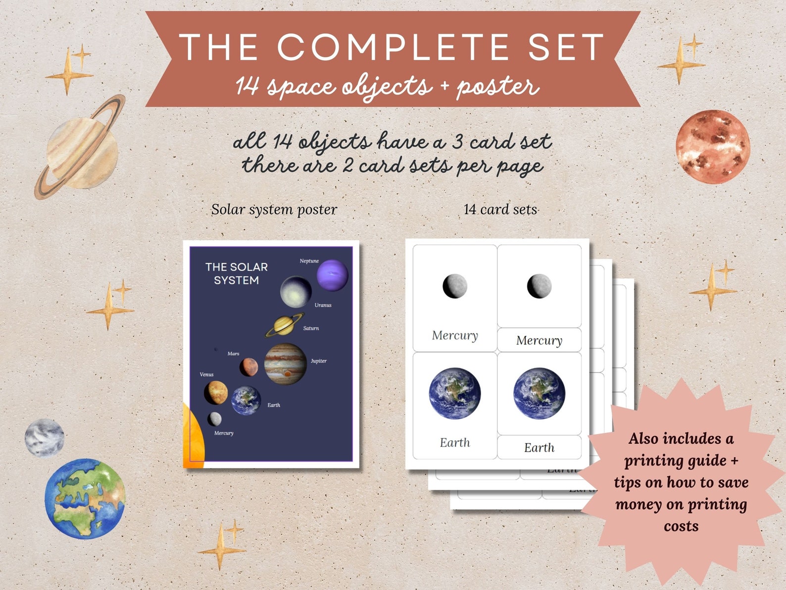 Montessori Solar System Flashcard for Toddler, 3 Part Card Printable ...