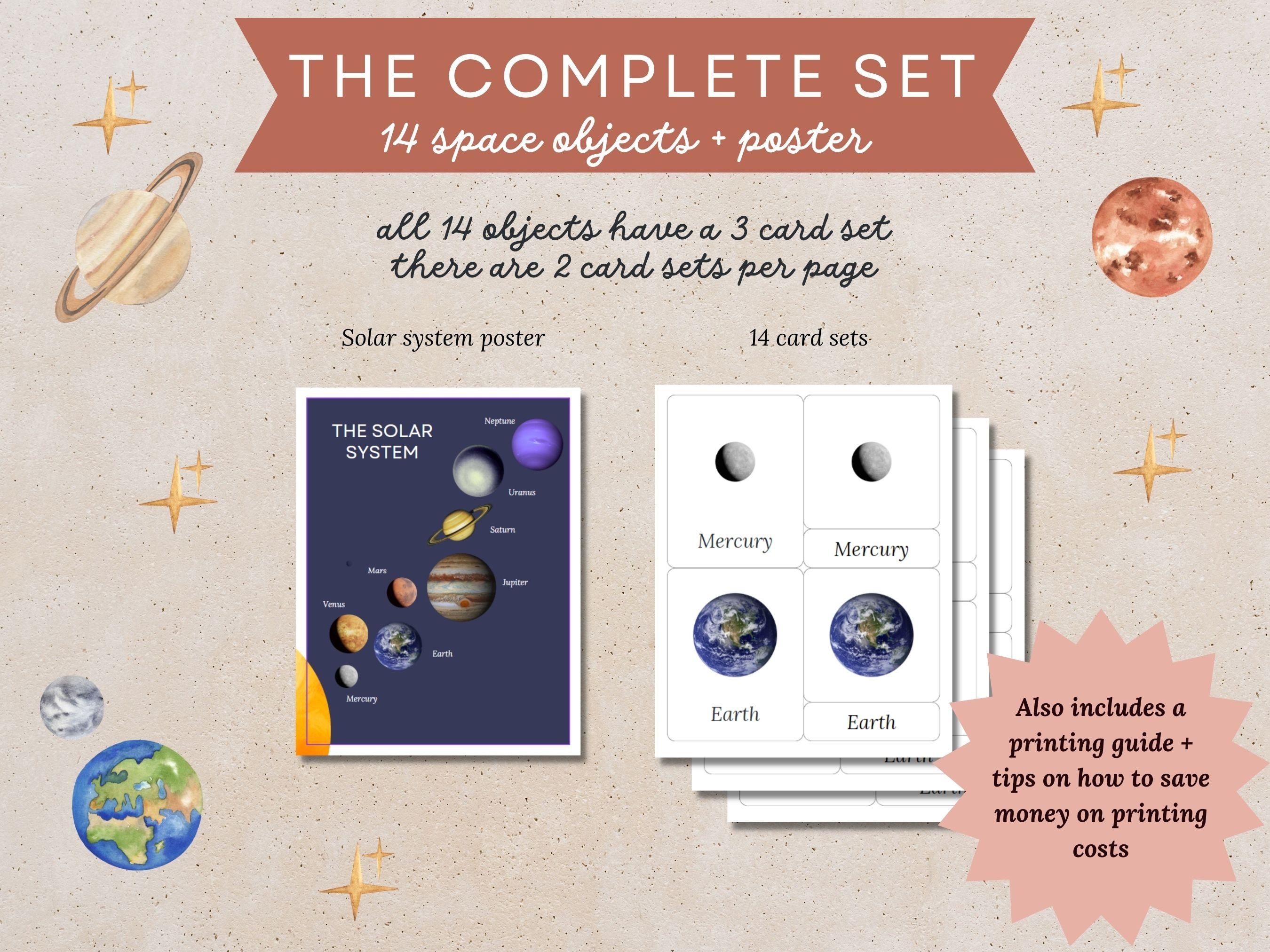 Montessori Solar System Flashcard for Toddler, 3 Part Card Printable ...