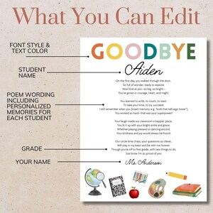 End of Year Poem for Student, Kindergarten Last Day of School Printable ...