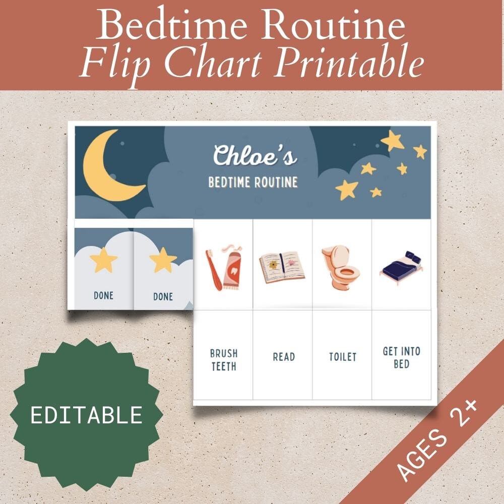 Bedtime Routine Flip Chart Printable, Editable Visual Schedule Toddler ...
